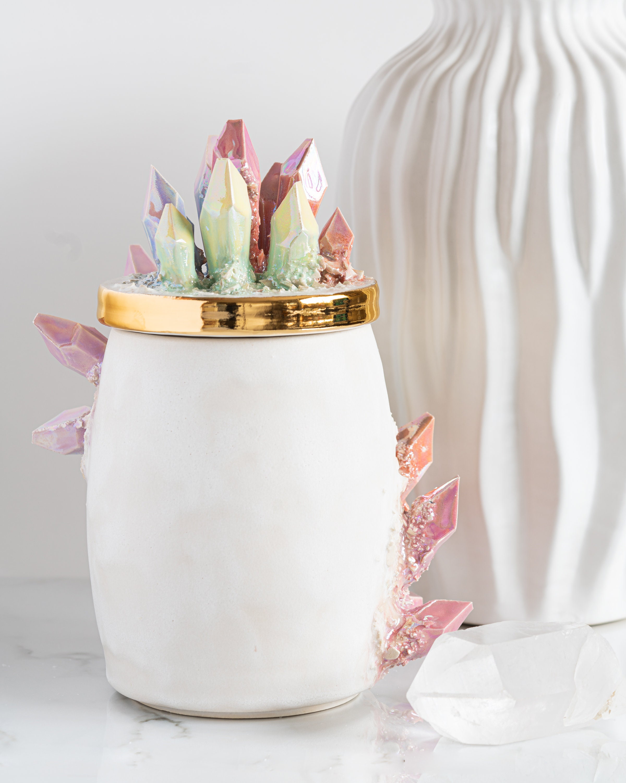 Aura Rainbow Crystal Canister Handmade Ceramic Crystal Urn - Etsy
