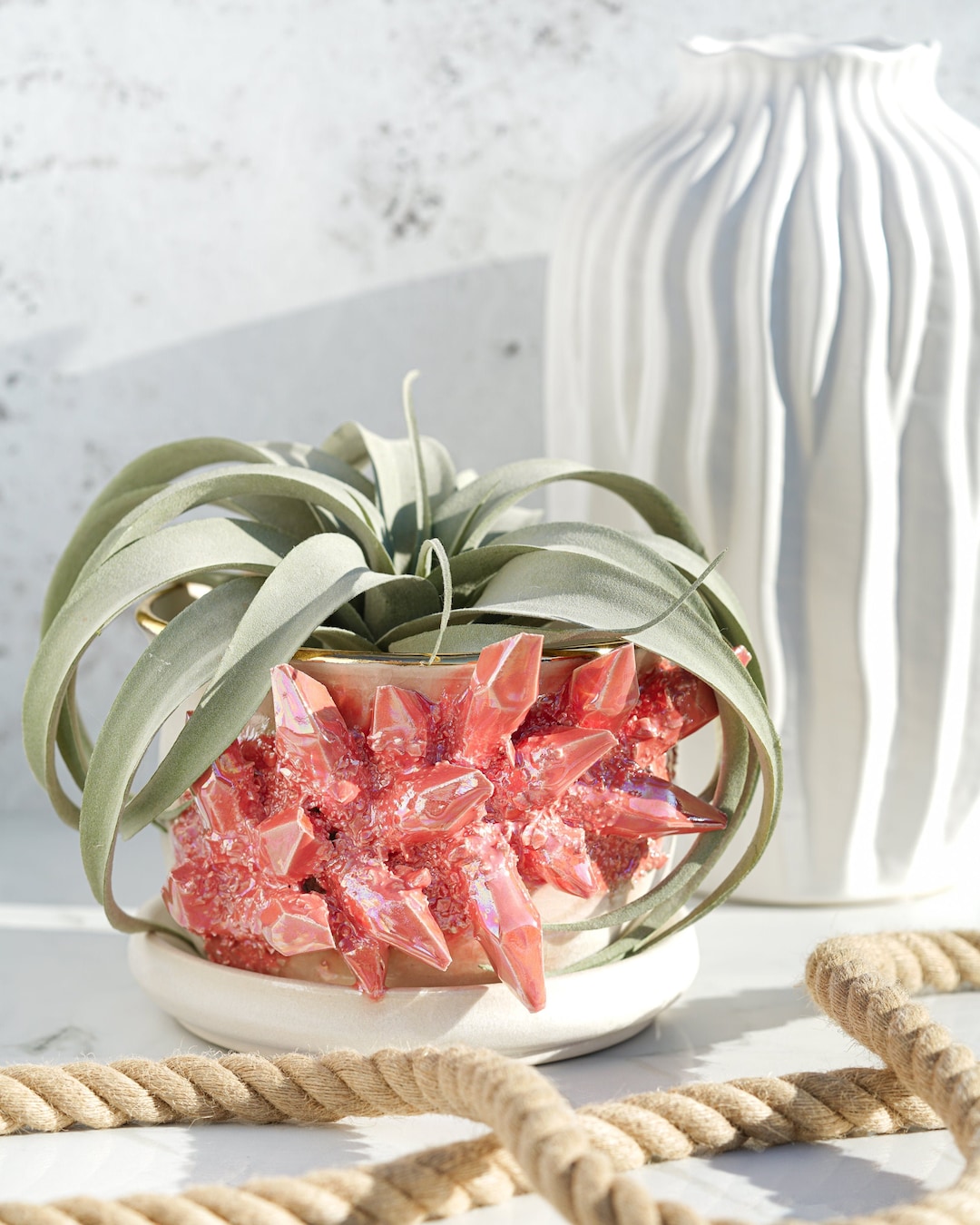 Crystal Planter W/ Attached Dish | CHOOSE YOUR COLOR | Unique Handmade ...