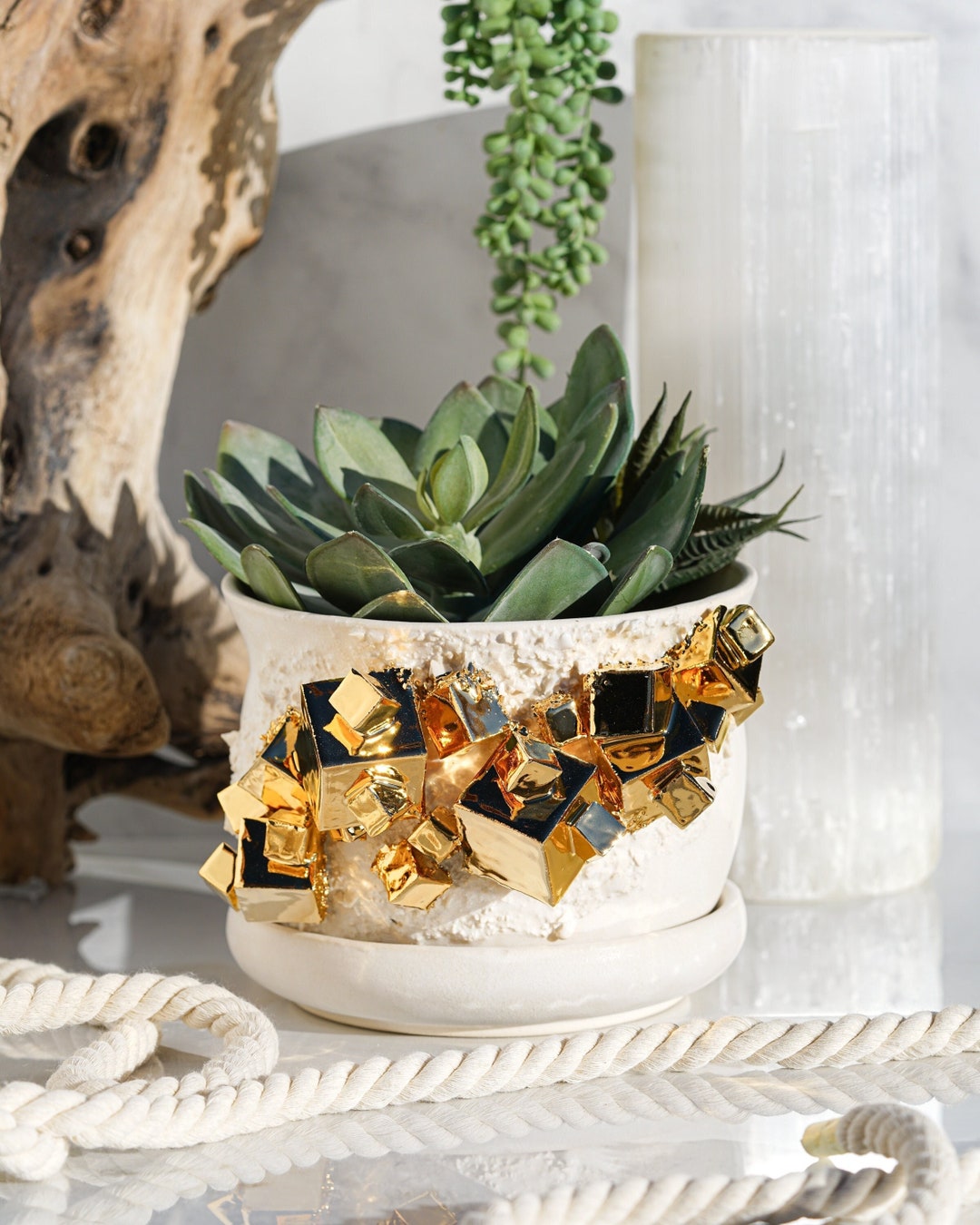 22kt Gold Pyrite Succulent Planter | Unique Handmade Ceramic Crystal ...