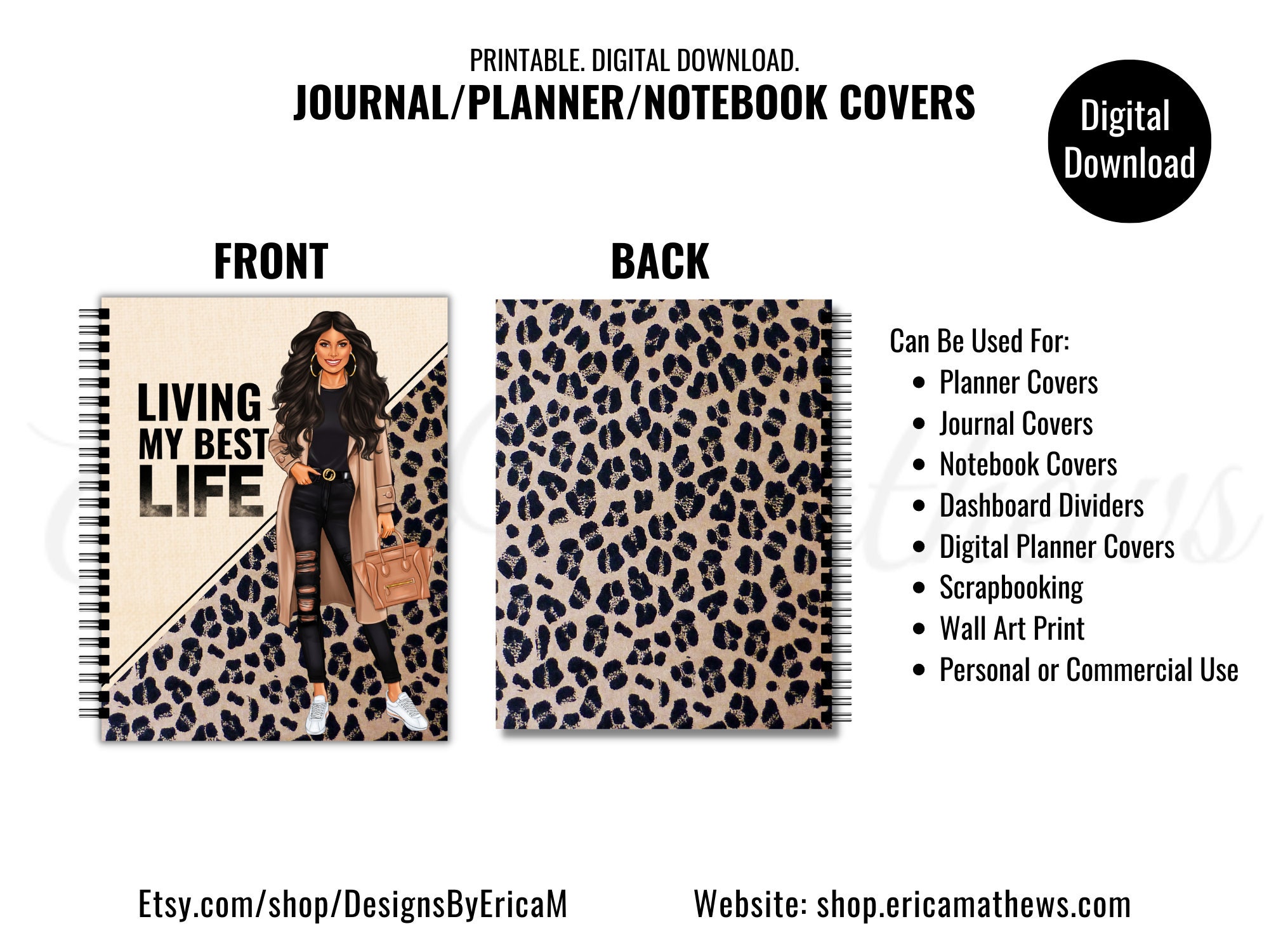 Printable Journal Cover, Living My Best Life, Planner Notebook Cover ...