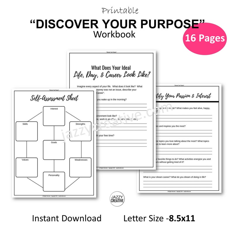 Discover Your Purpose Workbook, 16 Pages, How to Guide, Self Assessment ...