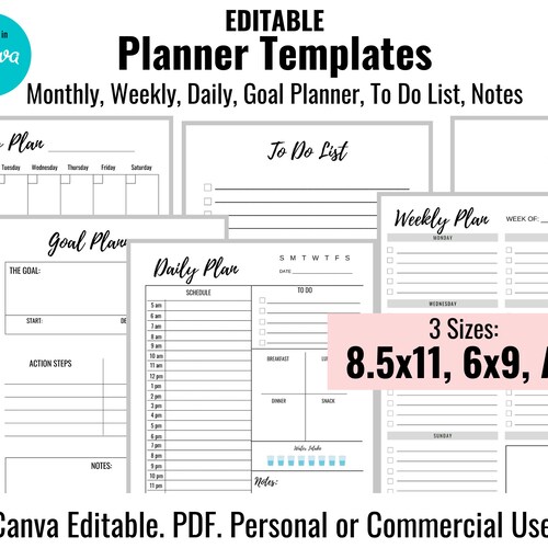 Planner Templates EDITABLE Canva Size 8.5x11 6x9 A5 - Etsy
