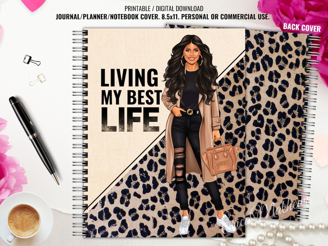 Printable Journal Cover, Living My Best Life, Planner Notebook Cover ...