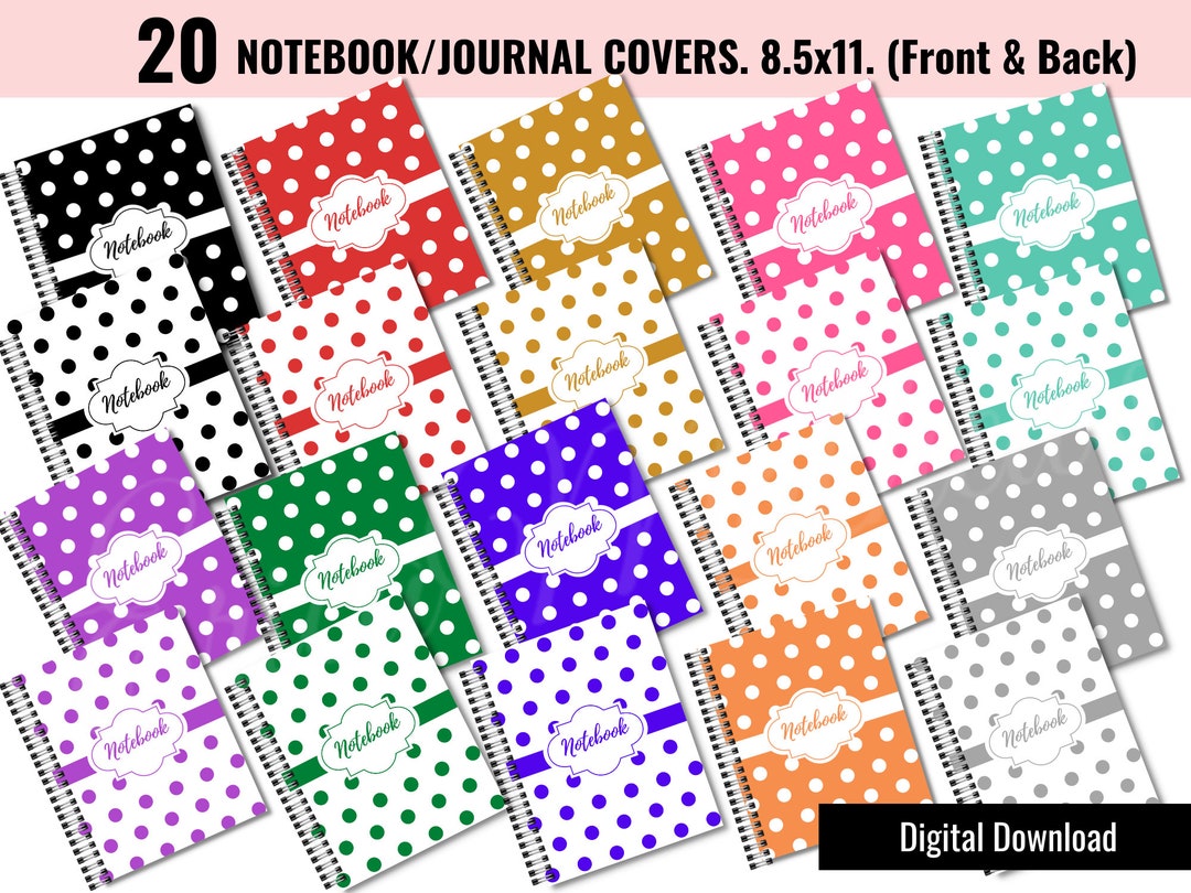 20 Printable Notebook/journal Front and Back Covers, Polka Dot, Size 8 ...