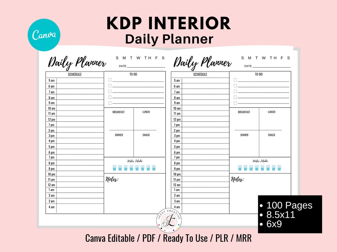 KDP Daily Planner Interior, 100 Pages, Canva Editable, Ready to Upload ...