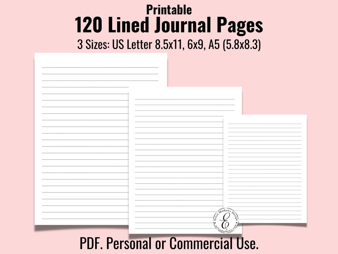 Printable 120 Lined Journal Pages, Writing Paper, Lined Paper, 3 Sizes ...