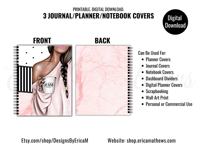 3 Printable Journal Covers, Planner Notebook Covers, Digital Planner ...