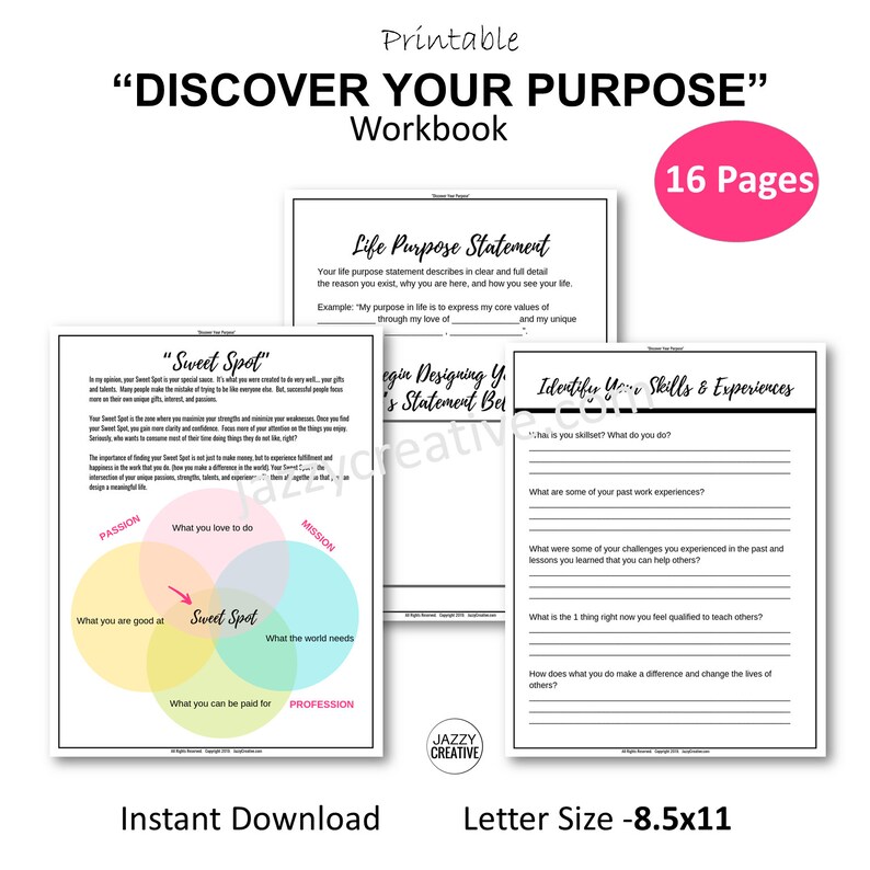 Discover Your Purpose Workbook 16 Pages How to Guide Self - Etsy