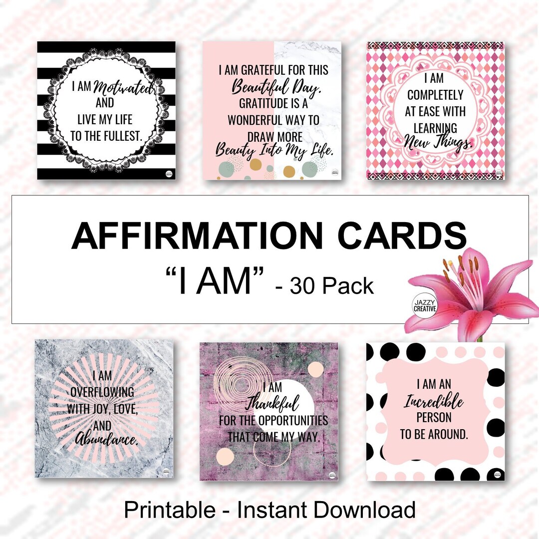 Affirmation Cards, "i Am", Set of 30, Positive Affirmations, Daily ...