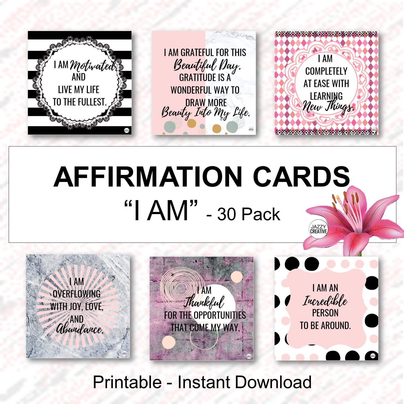Affirmation Cards, "i Am", Set of 30, Positive Affirmations, Daily ...