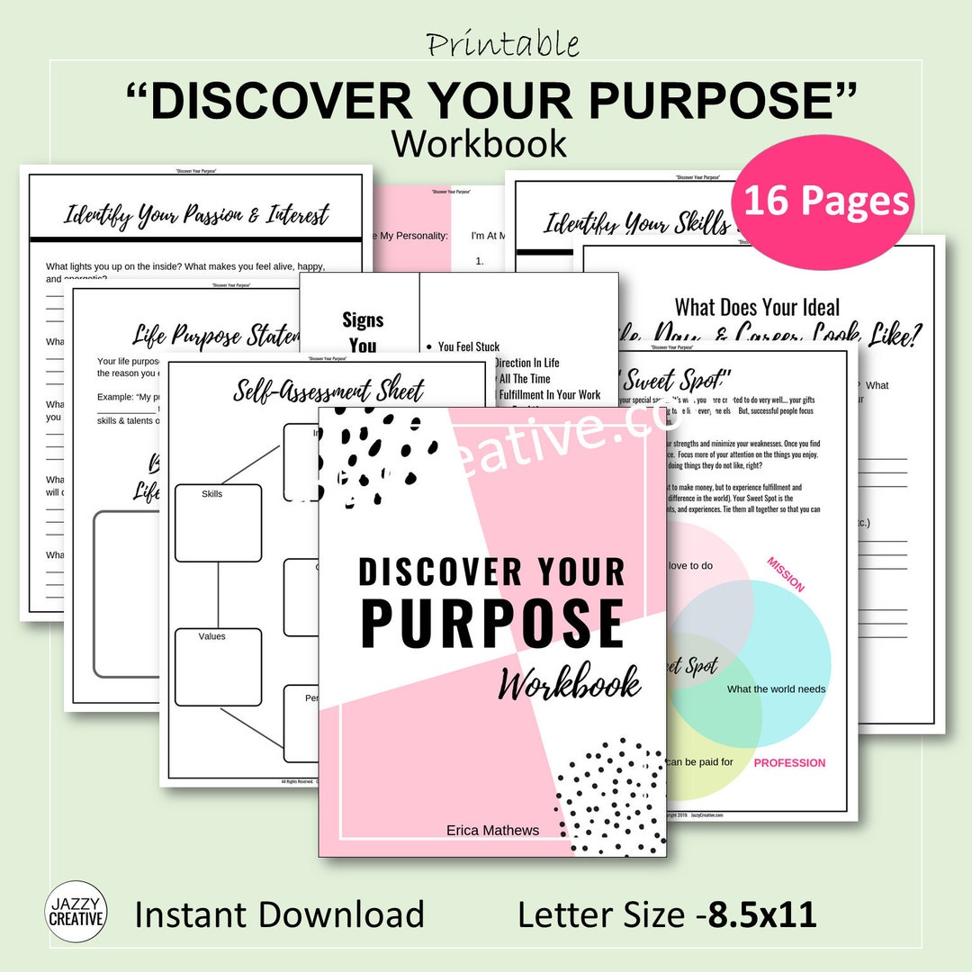 Discover Your Purpose Workbook, 16 Pages, How to Guide, Self Assessment ...