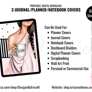 3 Printable Journal Covers, Planner Notebook Covers, Digital Planner ...