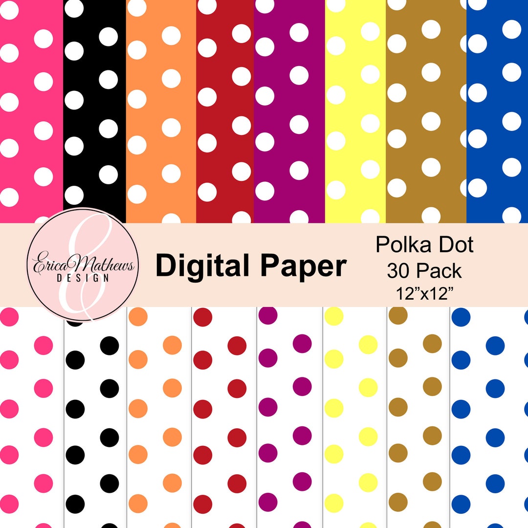 Digital Paper, Polka Dot, 30 Pack, Digital Backgrounds, Scrapbook Paper ...