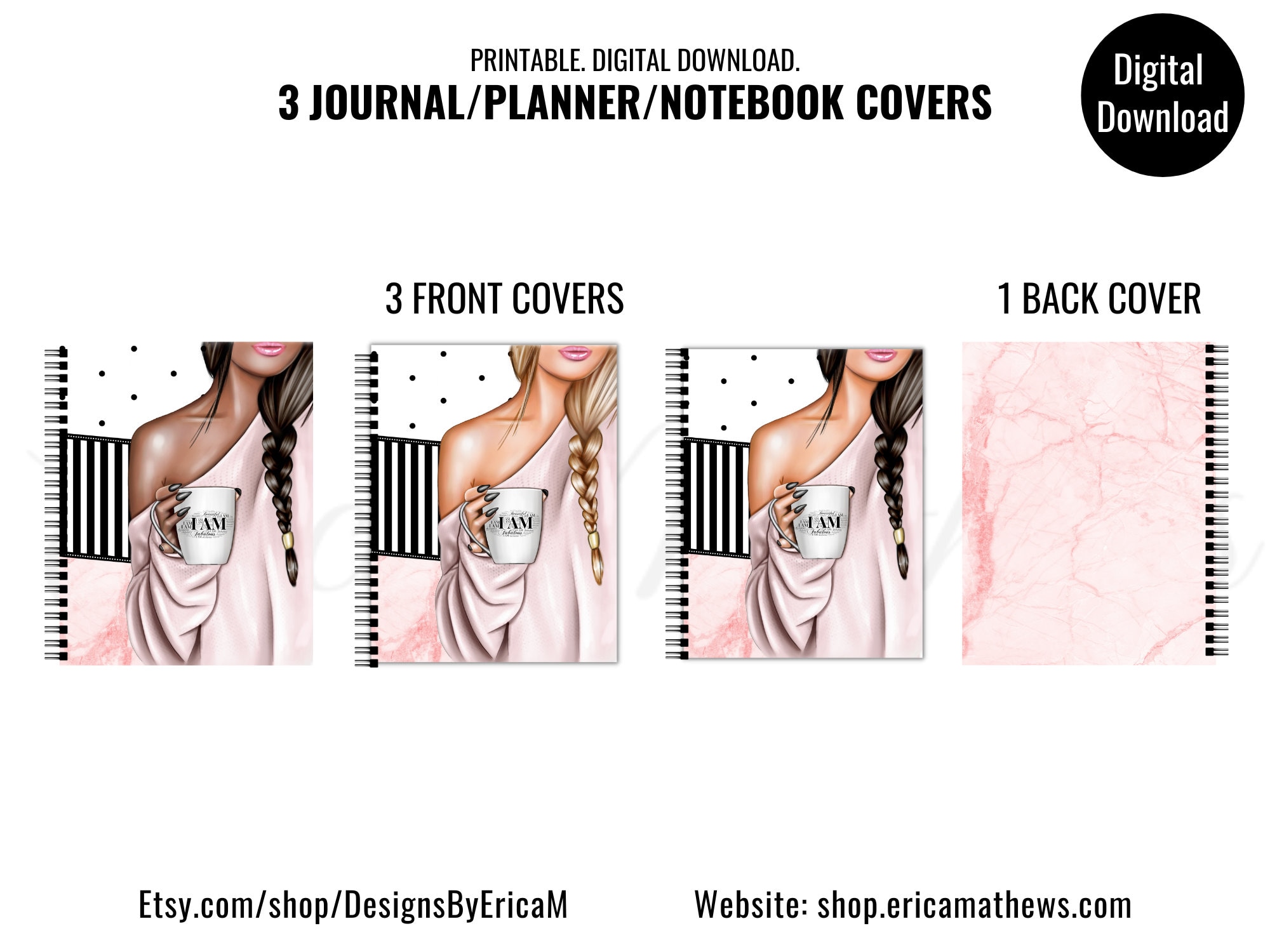 3 Printable Journal Covers, Planner Notebook Covers, Digital Planner ...
