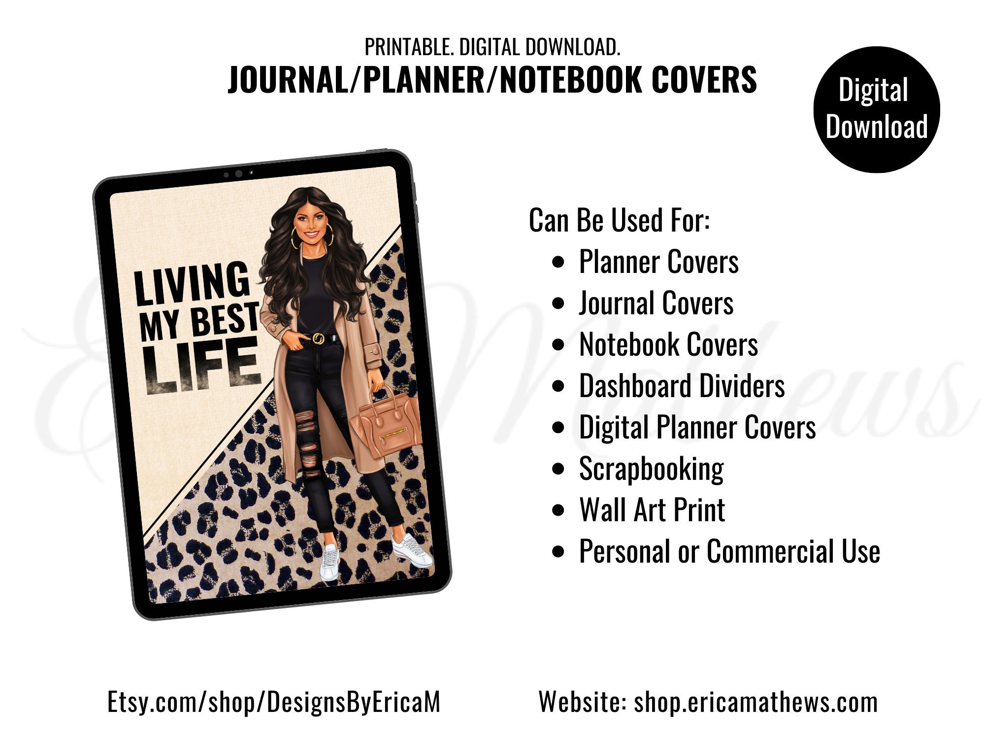 Printable Journal Cover, Living My Best Life, Planner Notebook Cover ...