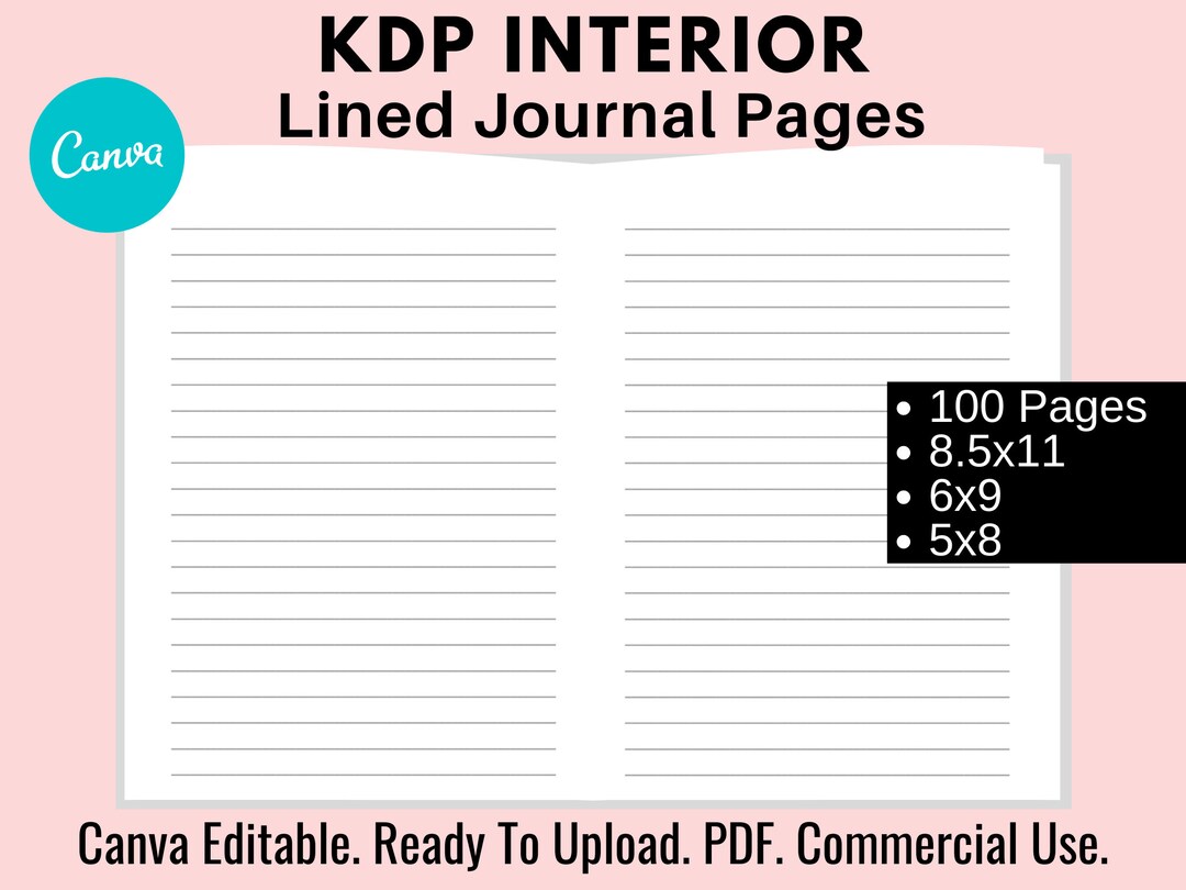 KDP Interior, 100 Lined Journal Pages, Canva Editable, Ready to Upload ...