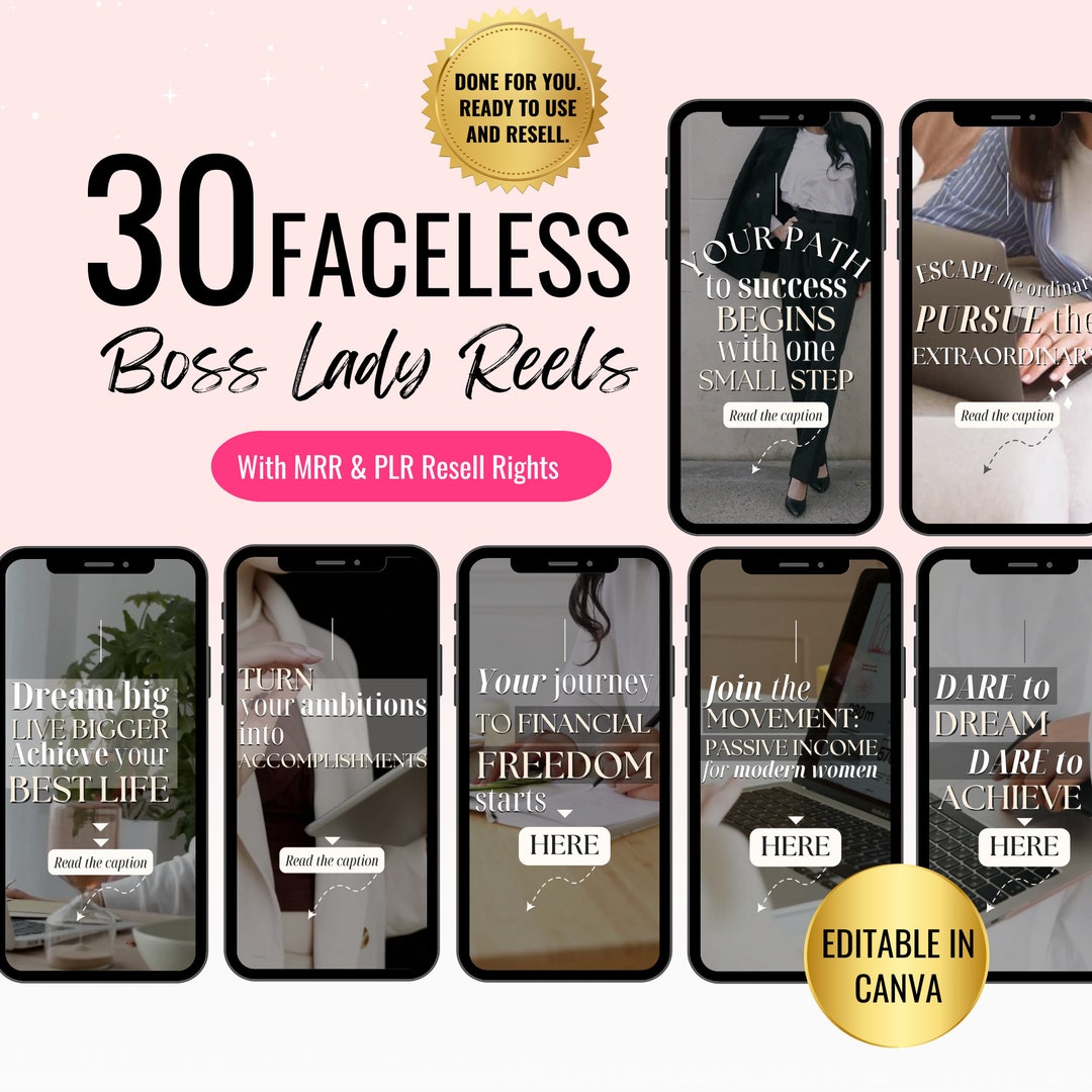 30 Faceless Boss Lady Reels With MRR, PLR Resell | Done for You ...