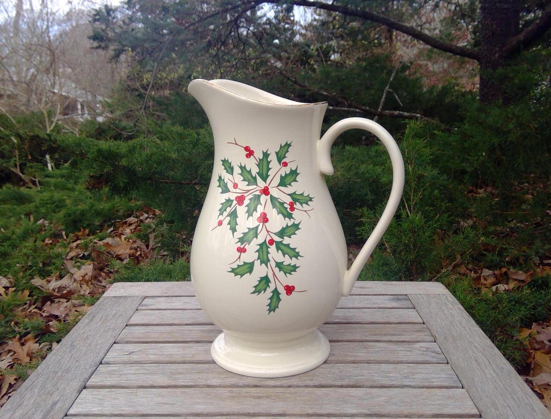 Vintage 10 3/4" TALL Lenox CHRISTMAS PITCHER Holiday Pitcher Holly ...