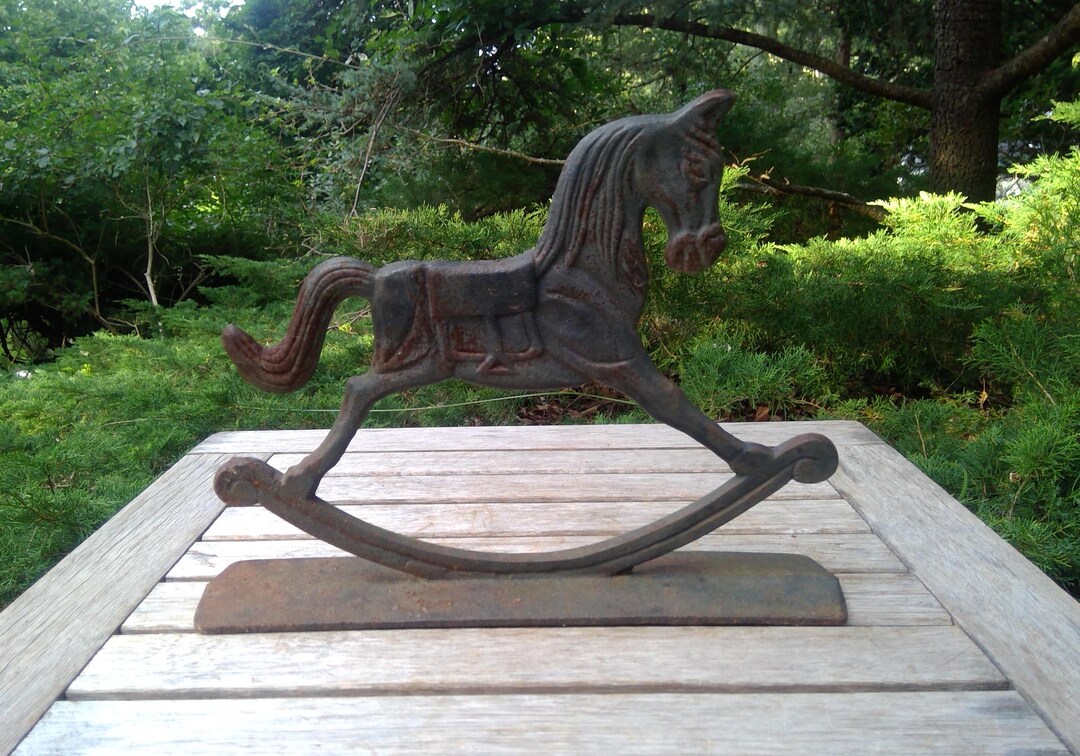 Antique Cast Iron Rocking HORSE Door Stop Horse Figurine App 3 1/2 Lbs ...