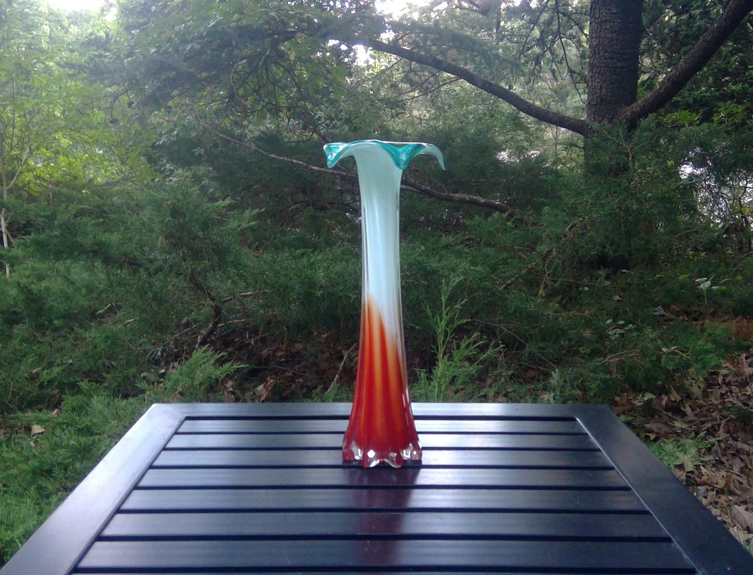 Vintage 12 Tall Glass VASE Murano Style Calla Lily Ribbed Art Glass ...