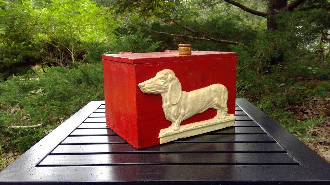 Vintage Dachshund WOOD Box Storage Box Sewing Makeup Box 3D Raised DOG ...