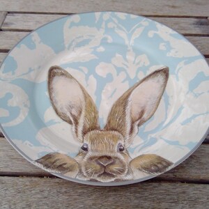 Vintage EASTER Williams Sonoma Damask BUNNY Stoneware DINNER Plate Blue ...