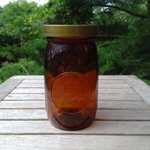 Vintage AMBER MASON Jar Glass Bottle Longlife Wide Mouth Sproutmaker 7 ...