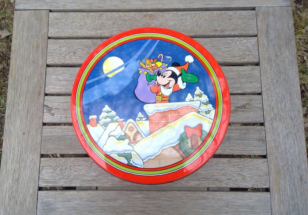 Vintage Disney MICKEY Mouse CHRISTMAS Cookie Tin Santa Minnie Mouse Too ...