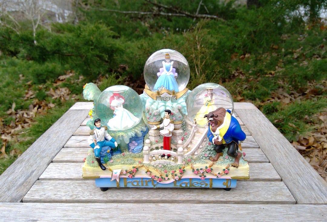 Rare Vintage DISNEY Snow Globe MUSICAL Box 3 PRINCESS Fairy Tales ...