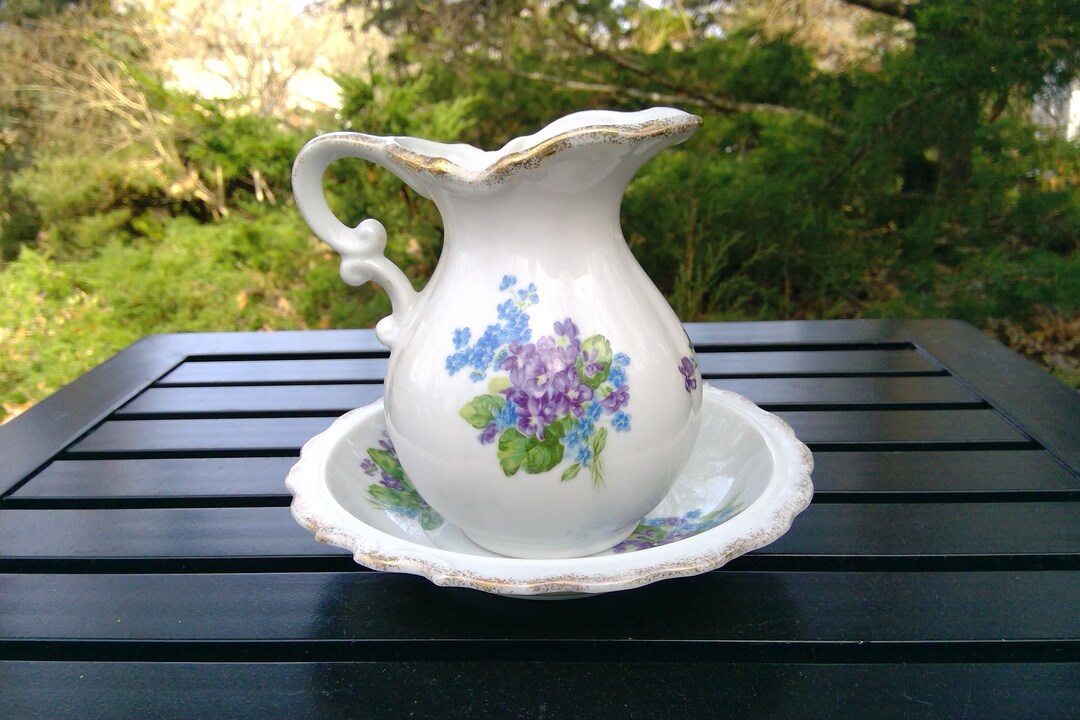 Vintage LEFTON Pitcher & Bowl Set 4585 Spring Bouquet Hand Painted ...