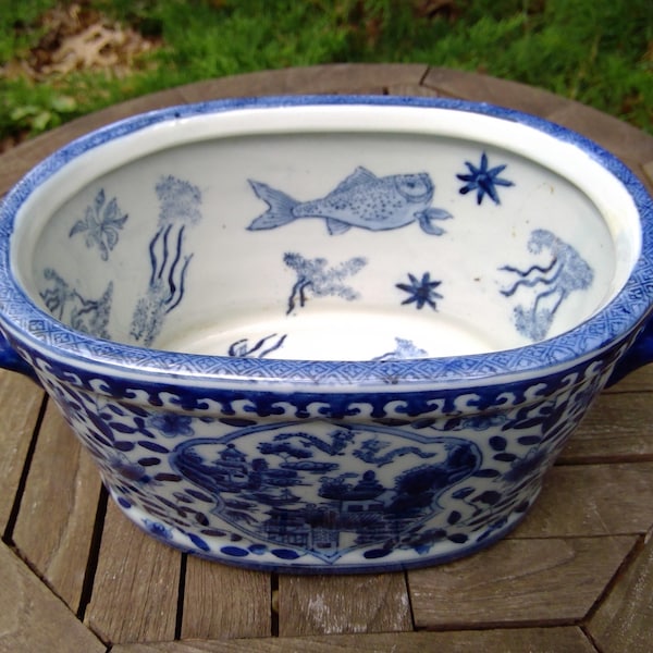 Blue and White Fish Bowl Planter - Etsy