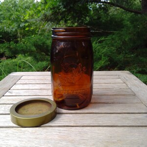 Vintage AMBER MASON Jar Glass Bottle Longlife Wide Mouth Sproutmaker 7 ...