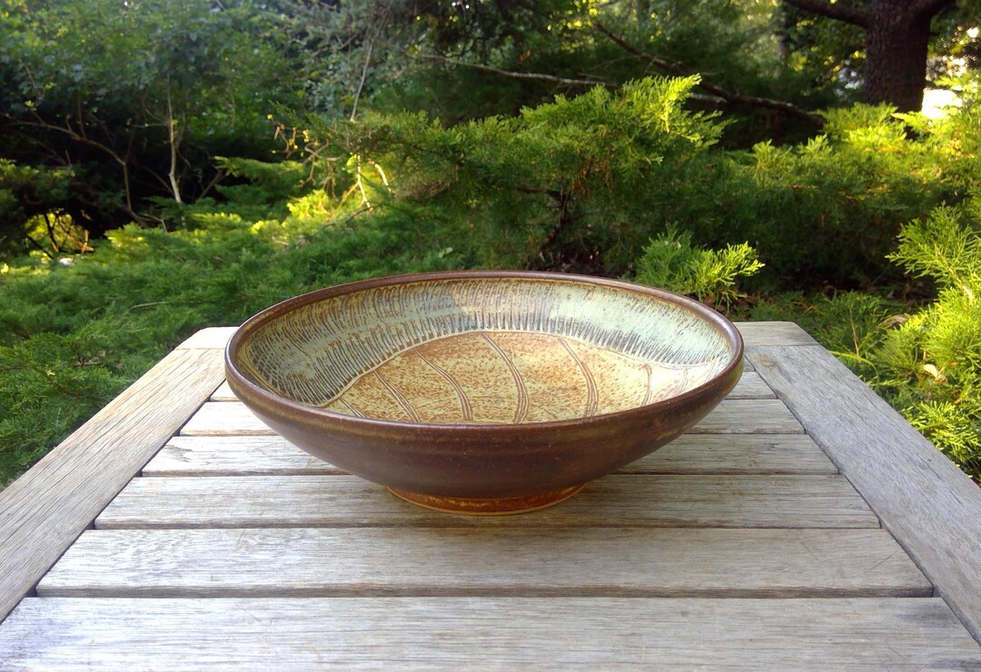 Vintage Stoneware Bowl LEAF Design Ceramic Pottery Bowl Boho Forest ...