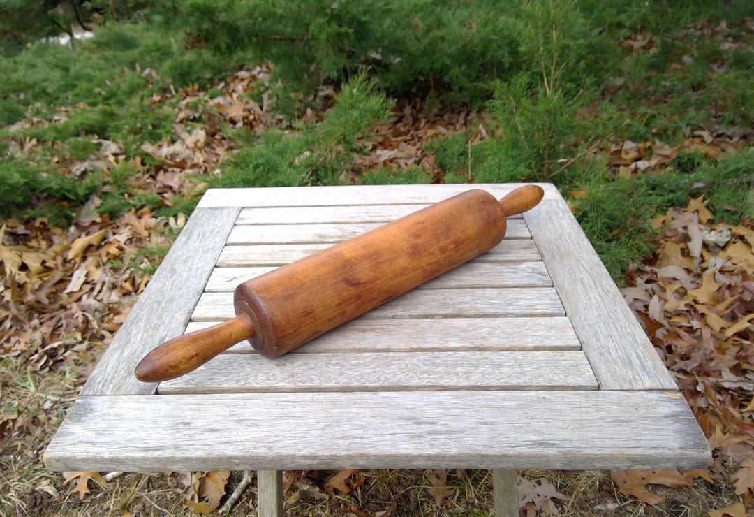 Antique ROLLING PIN Primitive Heavy Wood Dough Roller Smooth NO Moving ...