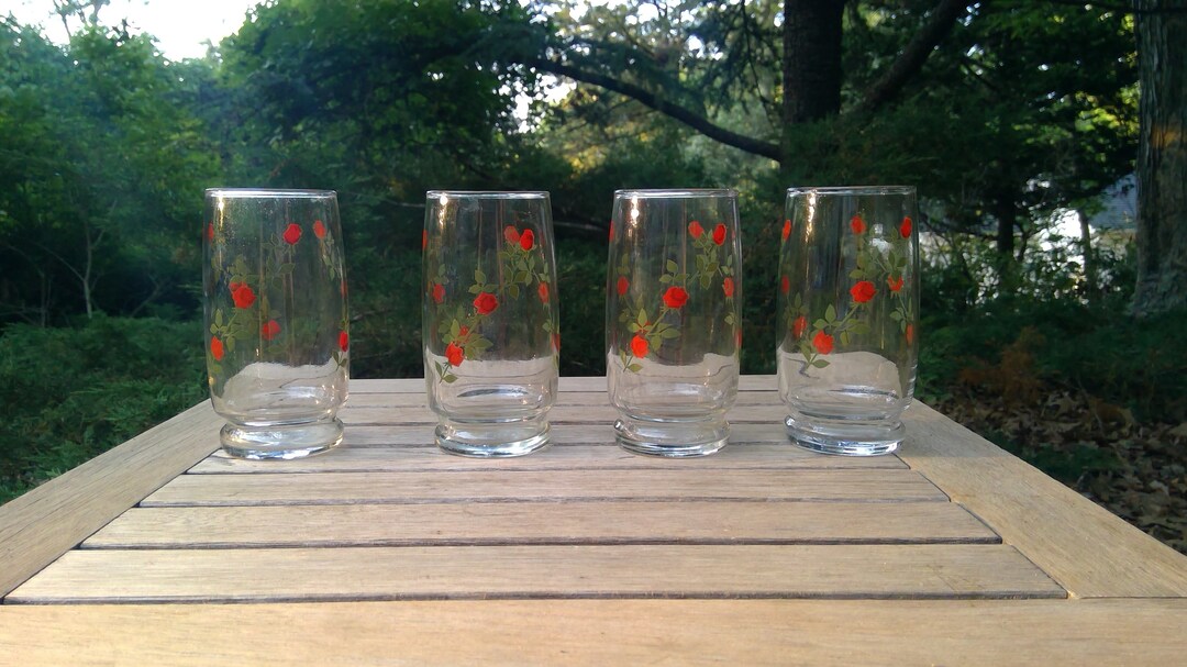 Vintage Anchor Hocking RED ROSE Glasses Tumblers Drinking Glasses ...