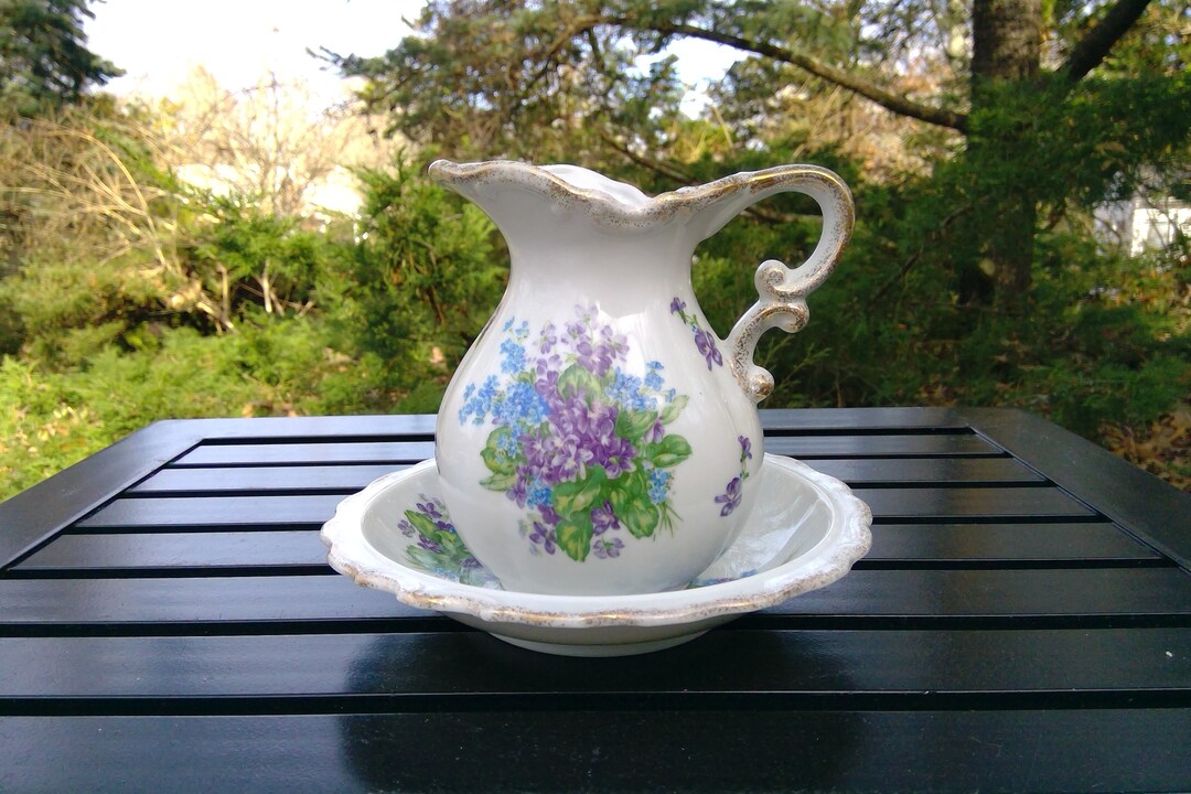 Vintage 4585 LEFTON Pitcher & Bowl Set Spring Bouquet Hand Painted ...