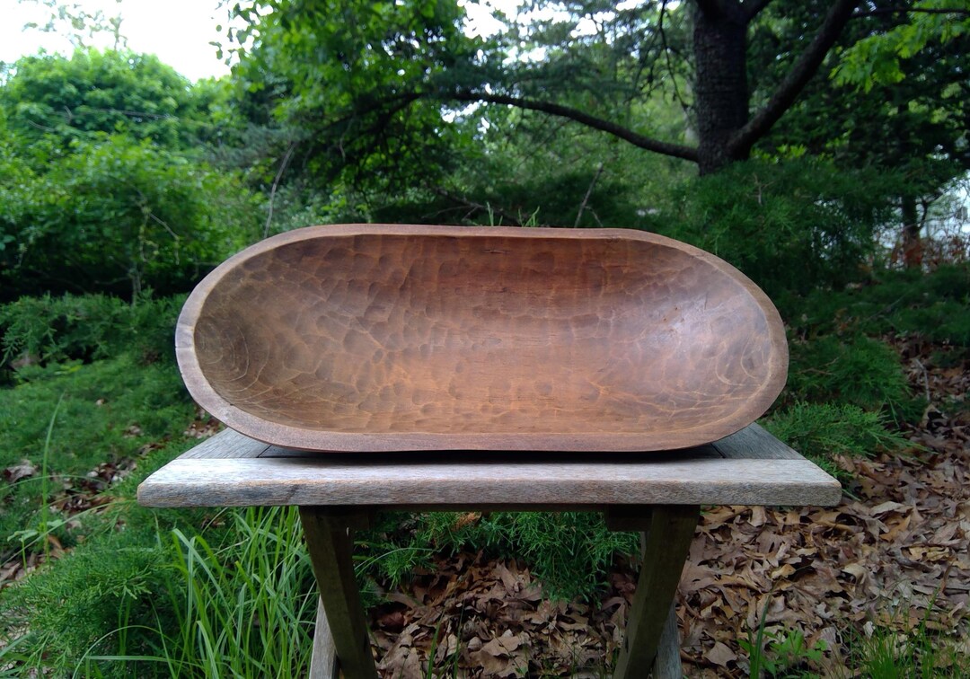 Vintage 18 1/2" Textured WOOD Bread TRAY Oval DOUGH Bowl Hand Carved ...