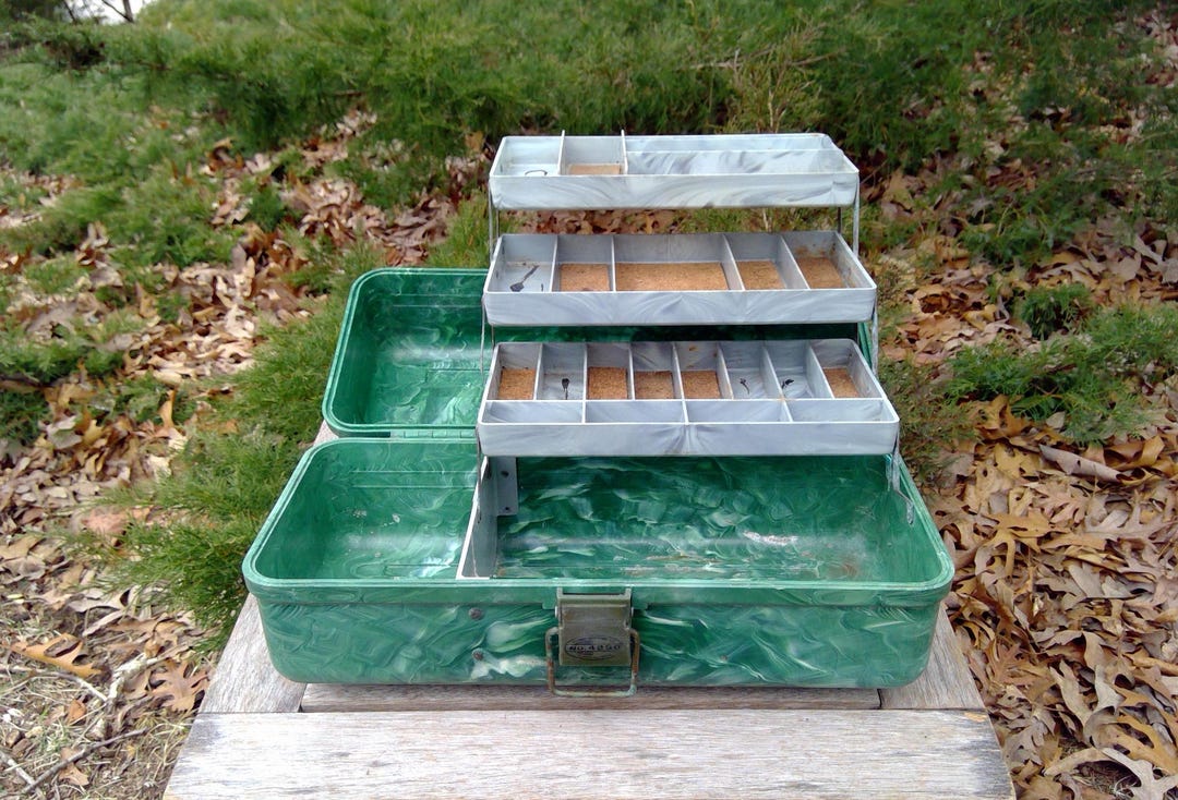 Vintage TACKLE Box 3 TRAY Tool Box 50s PLANO 4250 Plastic Hard Case ...