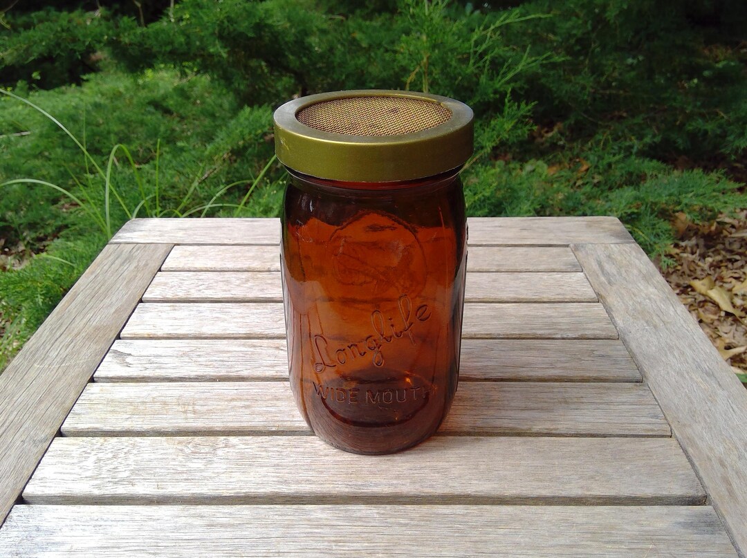 Vintage AMBER MASON Jar Glass Bottle Longlife Wide Mouth Sproutmaker 7 ...