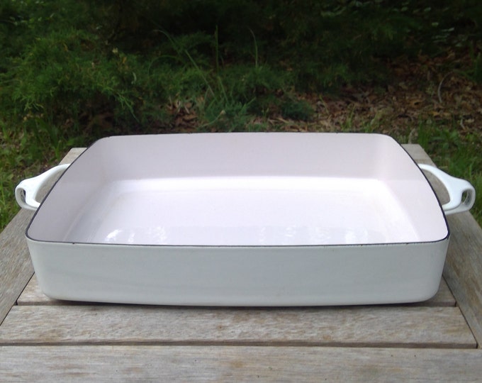 Vintage Dansk Pan Large Enamel Cast Iron Baking Lasagna Pan White ...