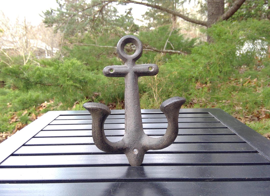 Vintage Cast Iron Nautical Anchor Wall Hooks TOWEL Coat HOOKS Boat Two Hanging Hooks Heavy Beach ...