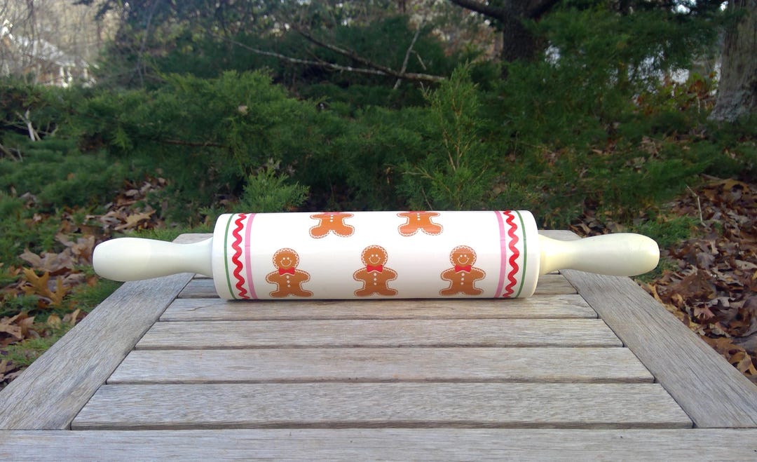 RARE Vintage 18 LARGE Christmas Rolling Pin Porcelain Wood Handles ...