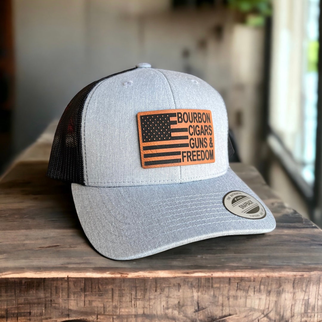 American Flag Freedom Trucker Hat, Bourbon Cigar Snapback Hat, Patch ...