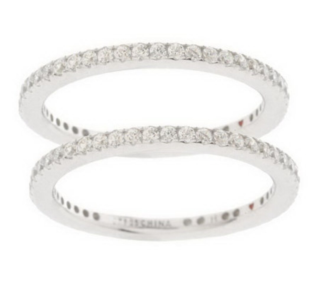 Set of 2 Sterling Silver CZ Stack Rings - Etsy