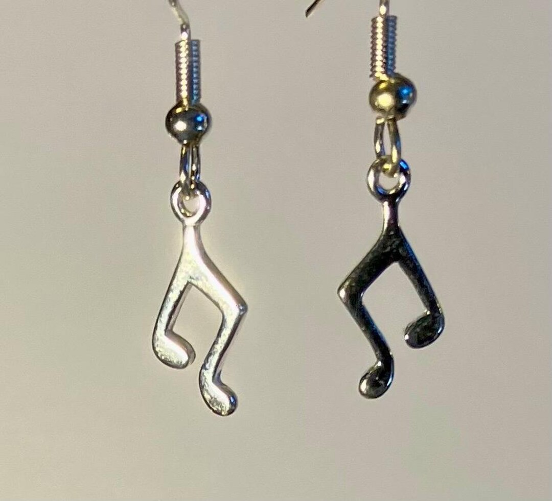 Music Note Earrings - Slanted Beamed Eighth Note on Sterling Wires. - Etsy