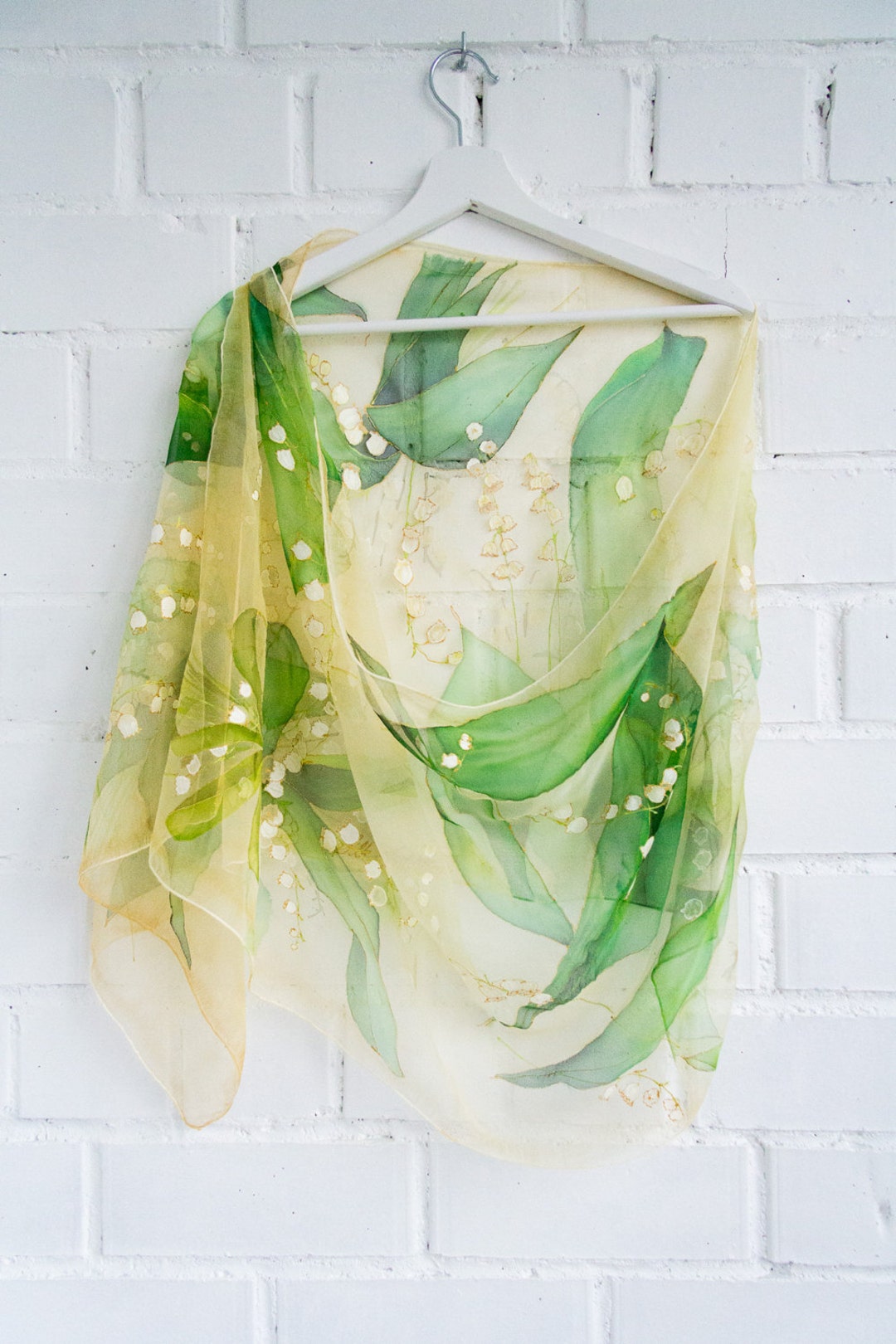 Lily of the valley scarf Silk Chiffon hand painted floral scarf ...
