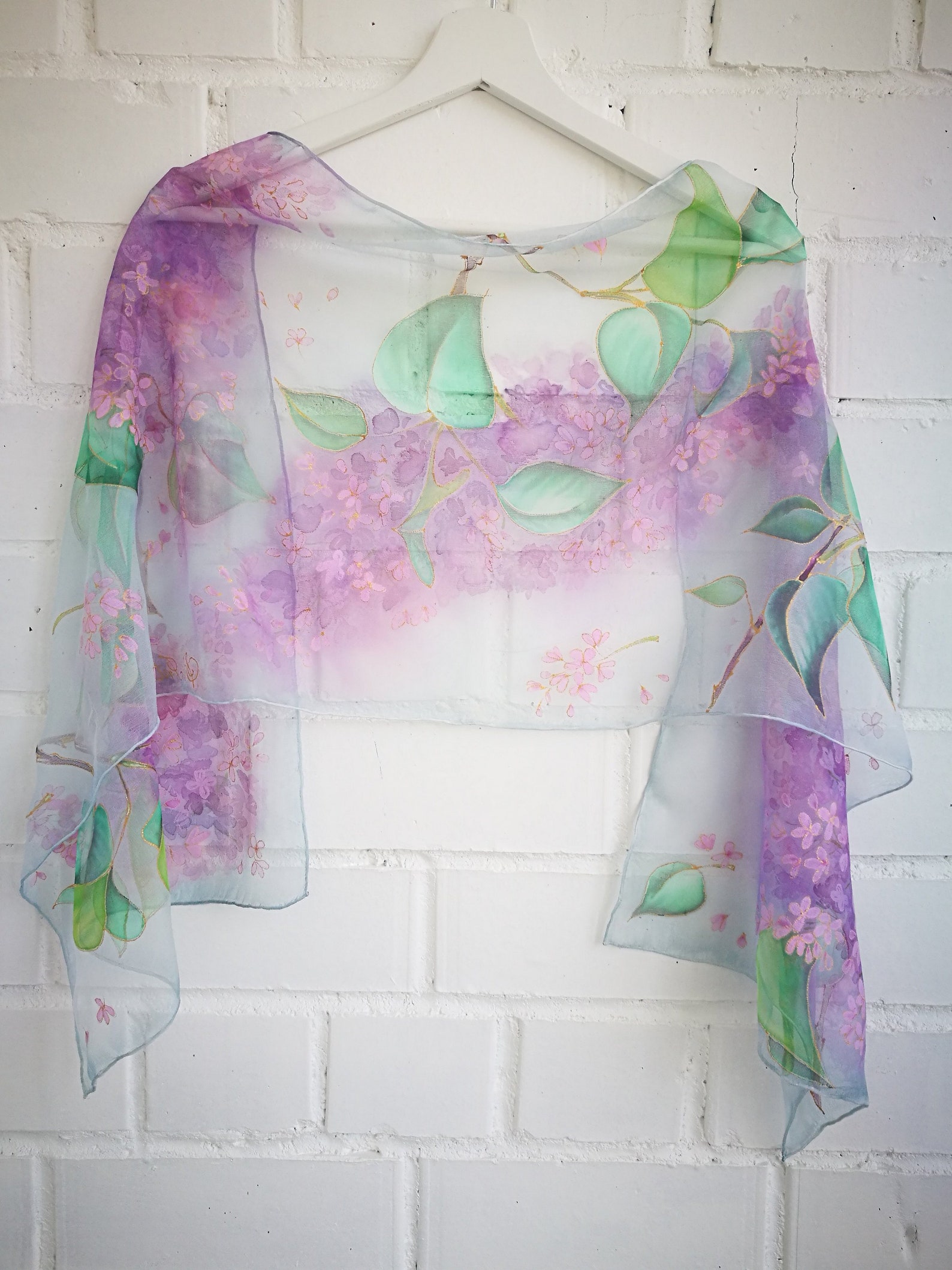 Lilac Scarf Purple Blue Grey Green Silk Scarves Hand Painted | Etsy