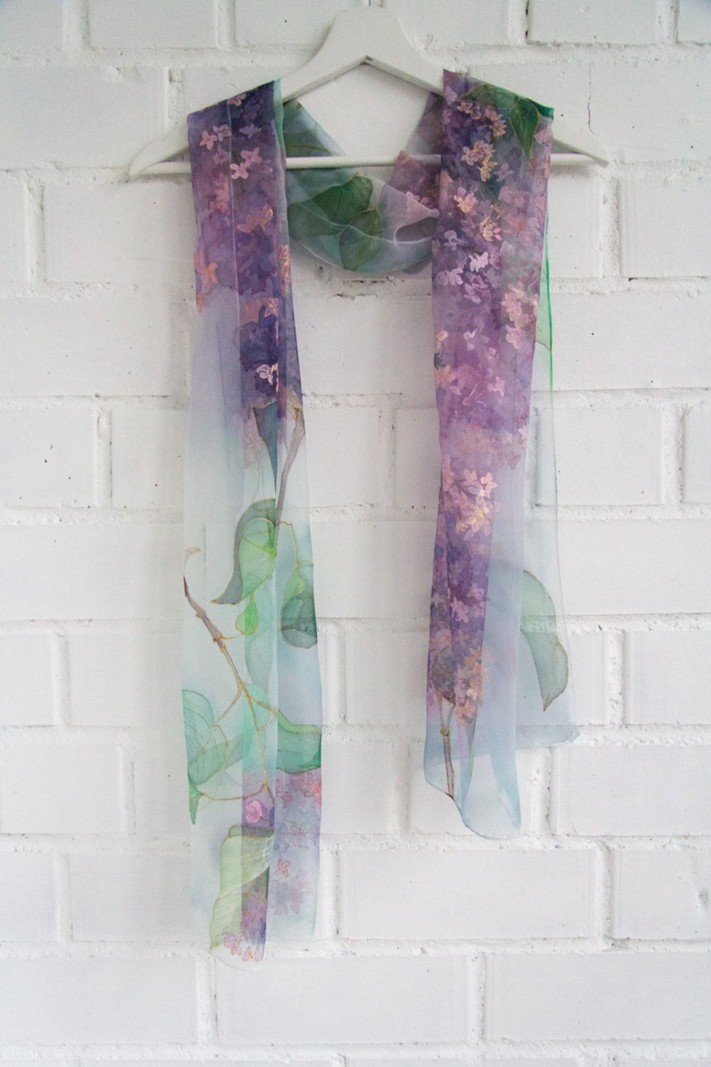 Lilac Scarf Purple Blue Grey Green Silk Scarves Hand Painted | Etsy