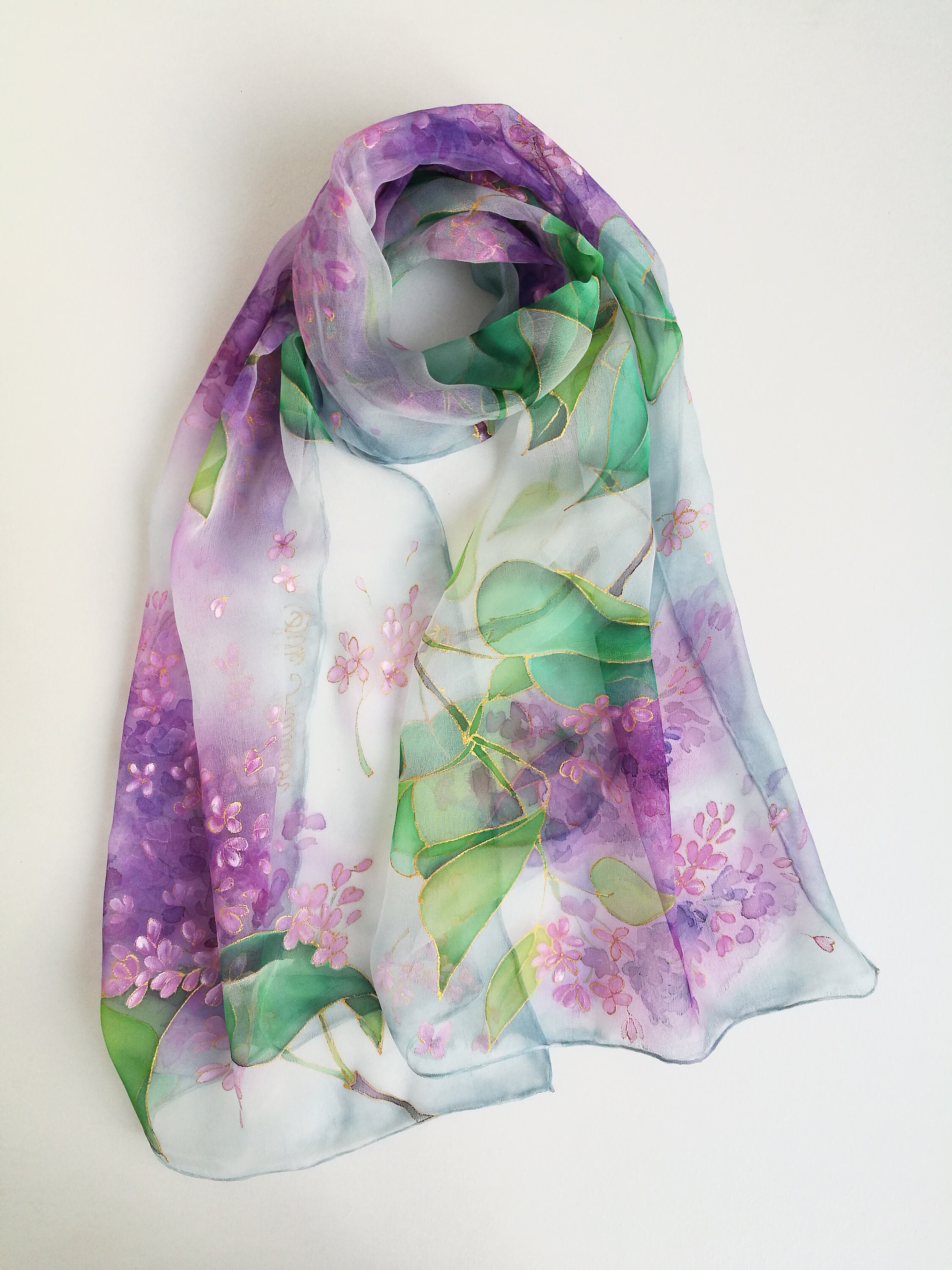 Lilac Scarf Purple Blue Grey Green Silk Scarves Hand Painted | Etsy