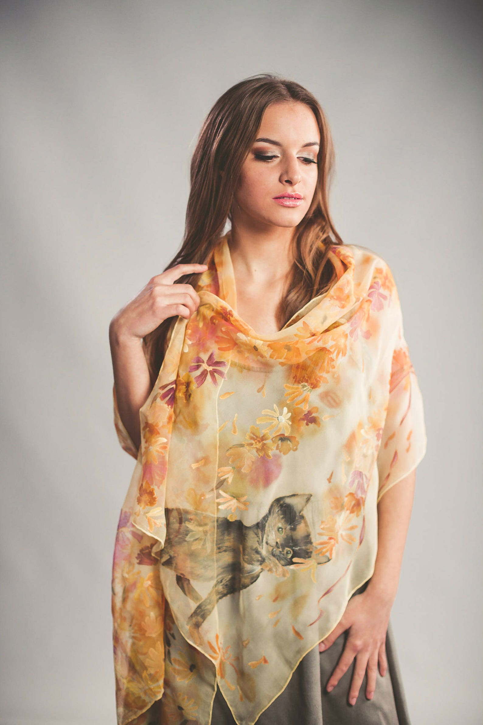 October Silk Chiffon Scarf Marigold Calendula Cosmos Beige - Etsy